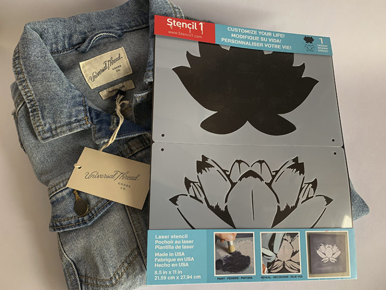 Stenciled Lotus Denim Jacket | Stencil 1