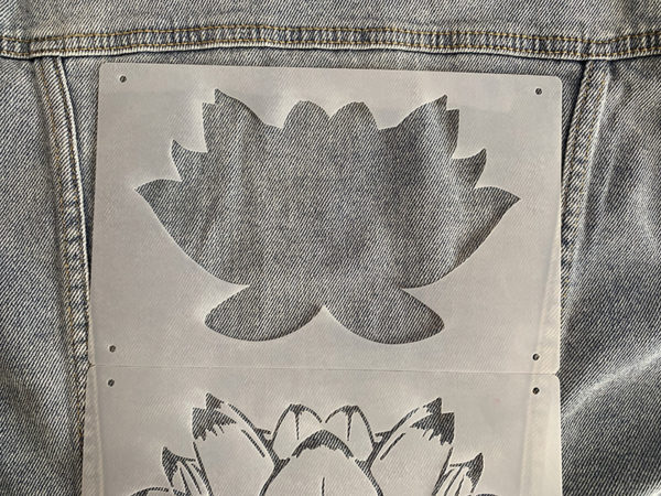 Stenciled Lotus Denim Jacket | Stencil 1