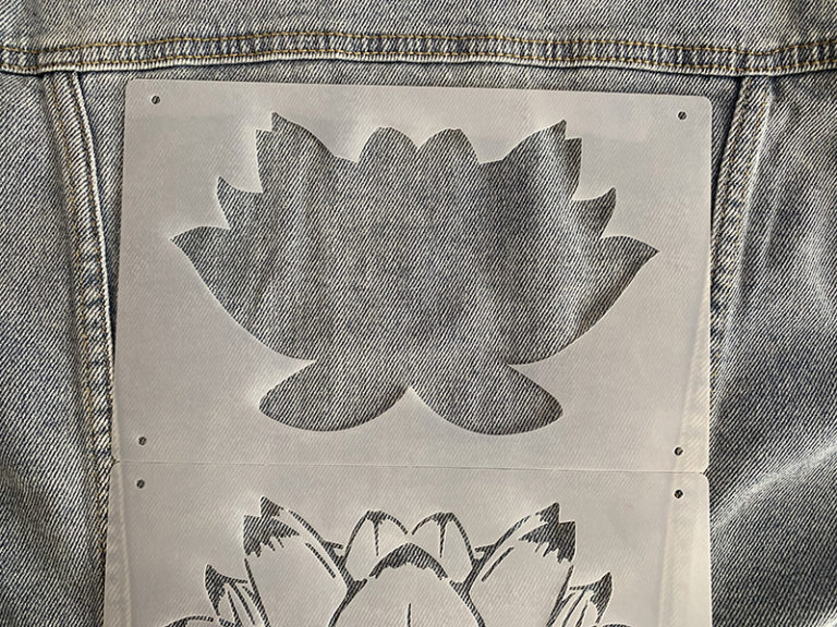 Stenciled Lotus Denim Jacket | Stencil 1