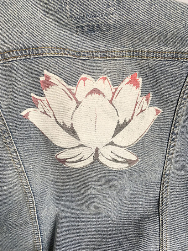 Stenciled Lotus Denim Jacket | Stencil 1